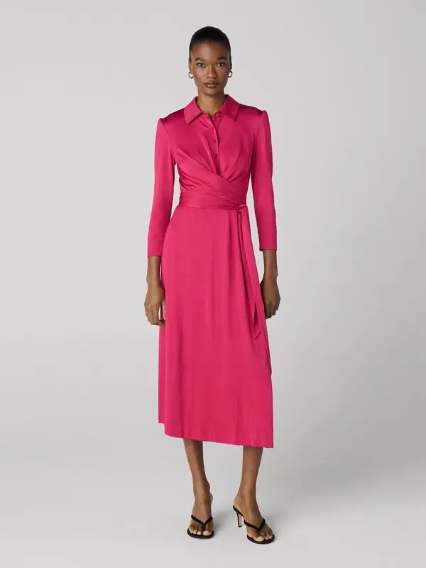 Diane Von Furstenberg Sana Midi Faux Wrap Dress - Beet Pink - 65